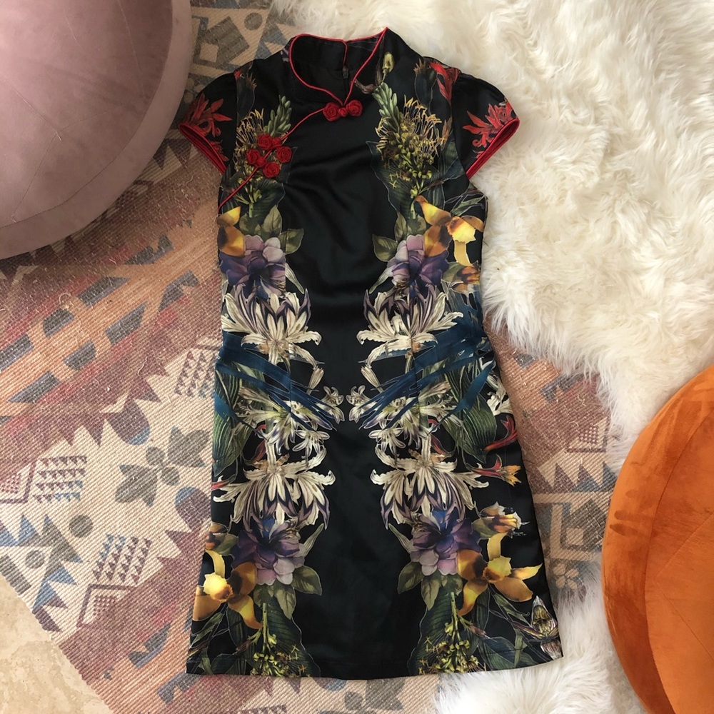 Qipao Cheongsam Black Floral Small - Gem